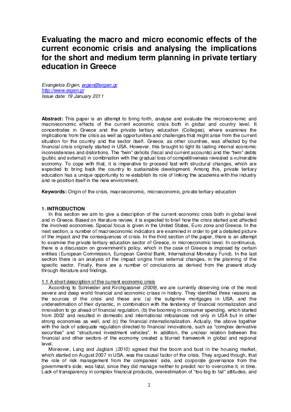 (PDF) Evaluating the macro and micro economic effects of the current ...