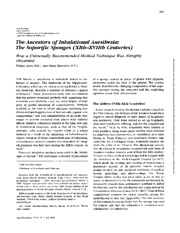 (PDF) The Ancestors of Inhalational Anesthesia: The Soporific Sponges ...