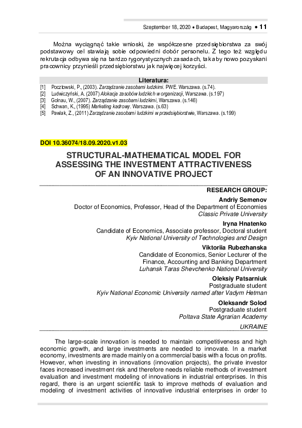 (PDF) Structural-Mathematical Model for Assessing the Investment Attractiveness of an Innovative ...