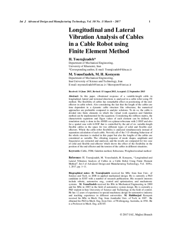 (PDF) Longitudinal and Lateral Vibration Analysis of Cables in a Cable Robot Using Finite ...