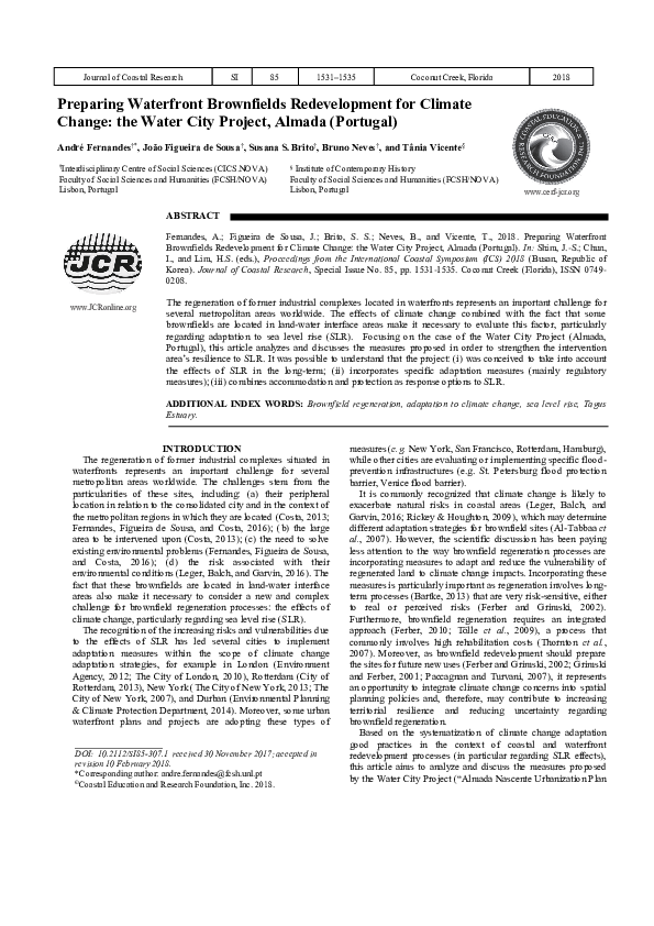 (PDF) Preparing Waterfront Brownfields Redevelopment for Climate Change