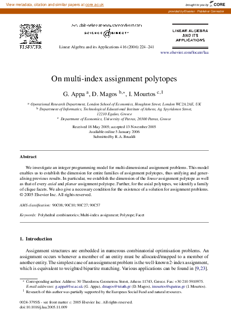 (PDF) On multi-index assignment polytopes