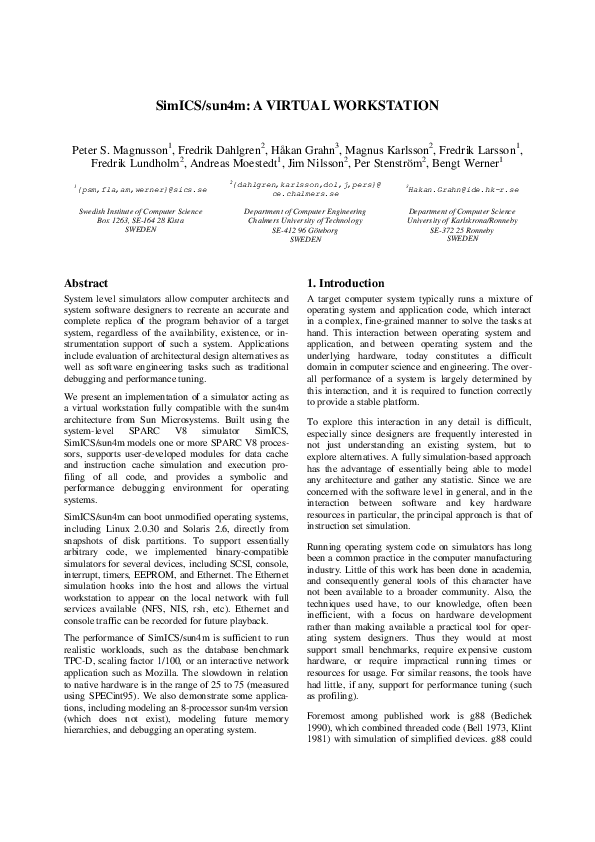 (PDF) SimICS/Sun4m: A Virtual Workstation