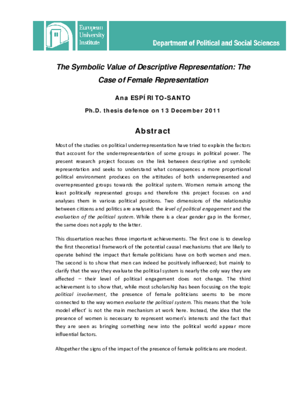 (PDF) The Symbolic Value of Descriptive Representation: The case of ...
