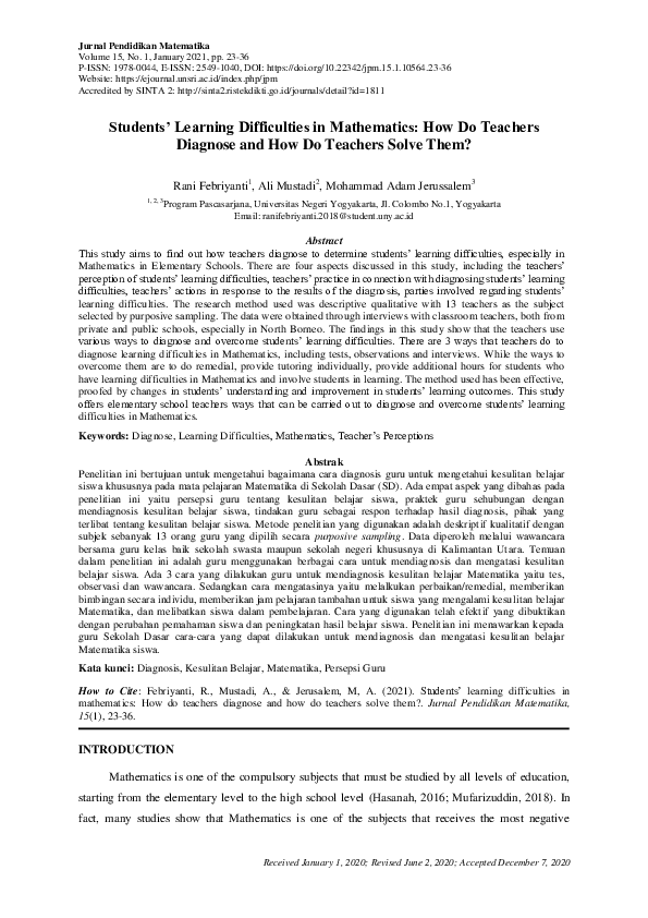(PDF) Students’ Learning Difficulties in Mathematics: How Do Teachers ...
