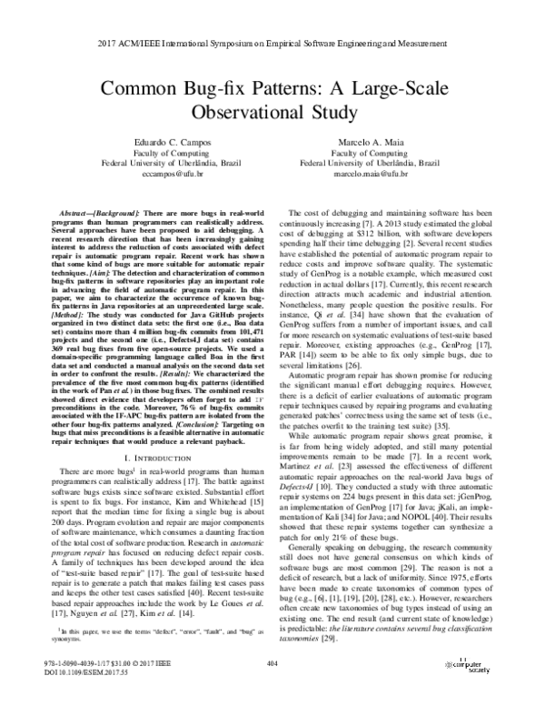 (PDF) Common Bug-Fix Patterns: A Large-Scale Observational Study