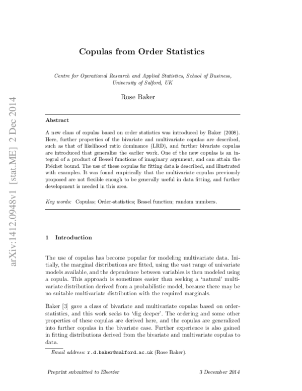 (PDF) Copulas from Order Statistics