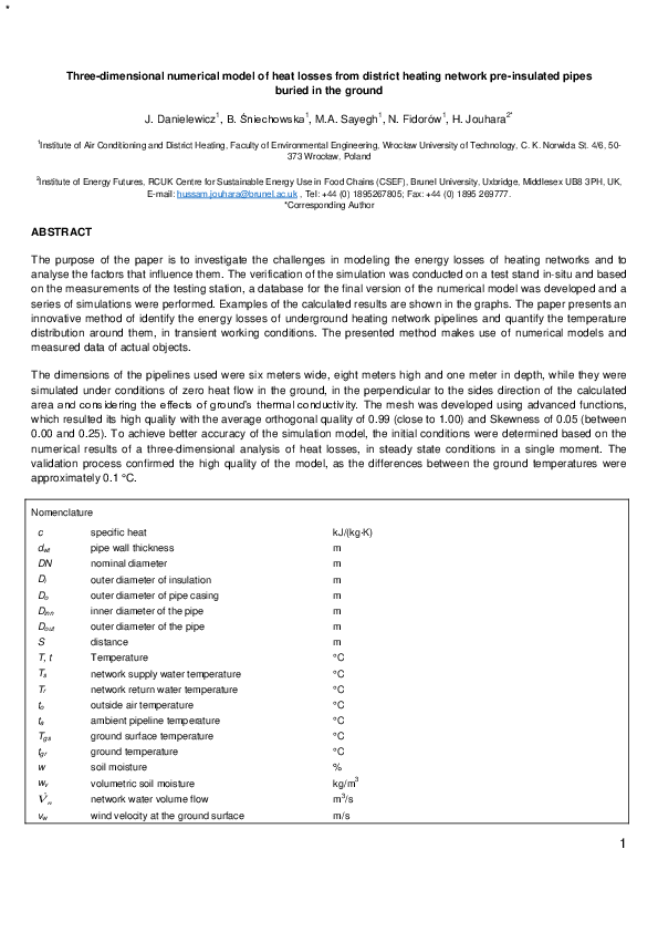 (PDF) Three-dimensional numerical model of heat losses from district heating network pre ...