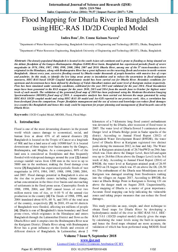 (PDF) Flood Mapping for Dharla River in Bangladesh using HEC-RAS 1 D ...