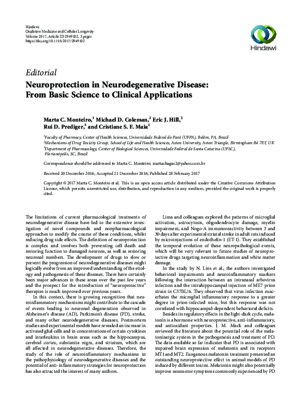 (PDF) Neuroprotection in Neurodegenerative Disease: From Basic Science ...