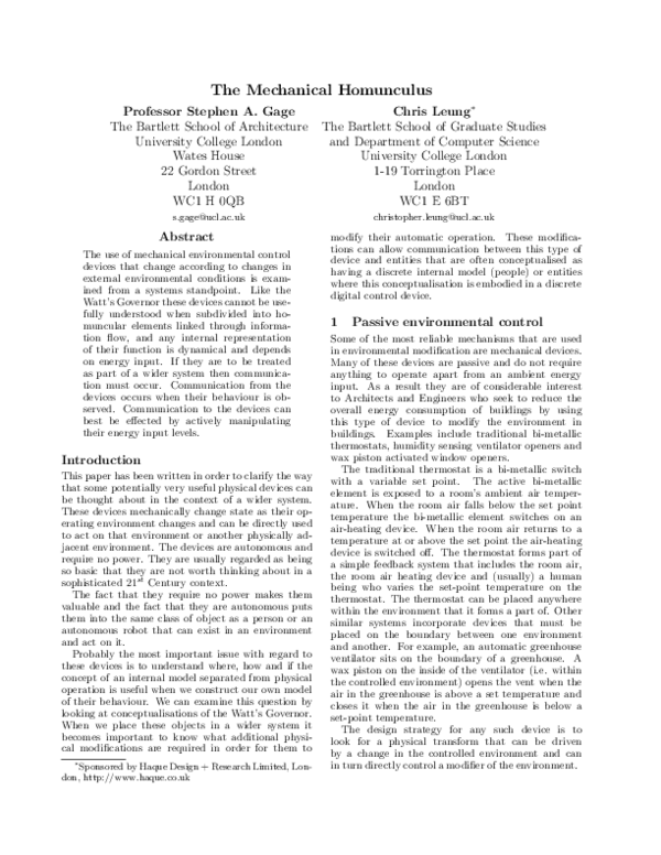 (PDF) The Mechanical Homunculus Professor