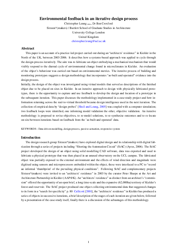 (PDF) Environmental Feedback in an Iterative Design-process