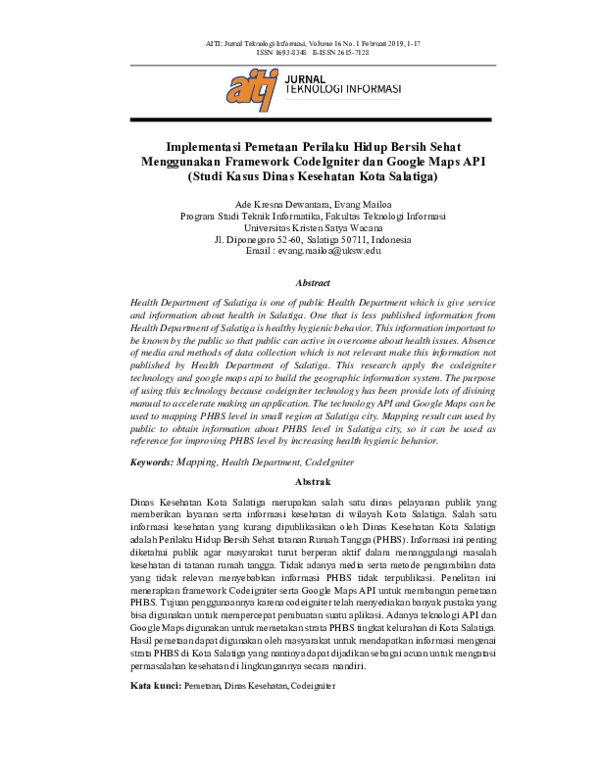 (PDF) Implementasi Pemetaan Perilaku Hidup Bersih Sehat Menggunakan Framework CodeIgniter dan ...