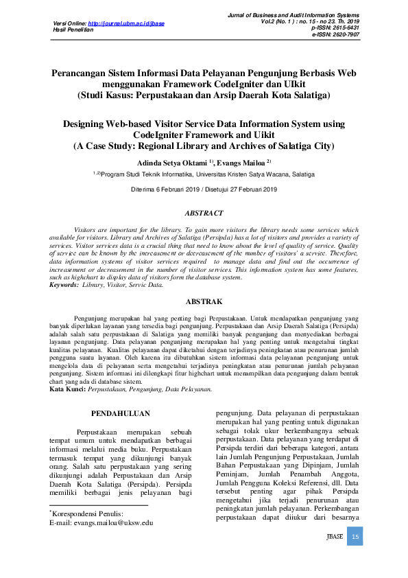 (PDF) Perancangan Sistem Informasi Data Pelayanan Pengunjung Berbasis Web menggunakan Framework ...