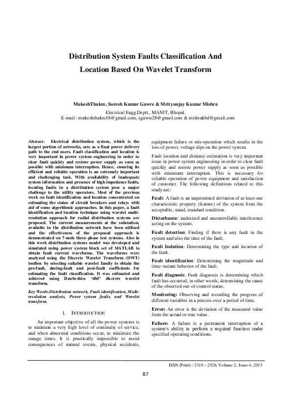 Pdf Distribution System Faults Classification And Location Based On