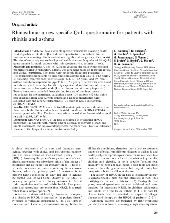 (PDF) Rhinasthma: a new specific QoL questionnaire for patients with ...