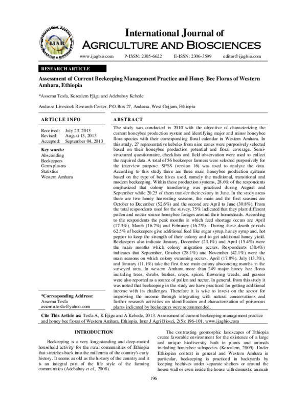 (PDF) Assessment of Current Beekeeping Management Practice and Honey ...