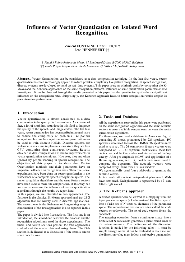 (PDF) Influence of vector quantization on isolated word recognition