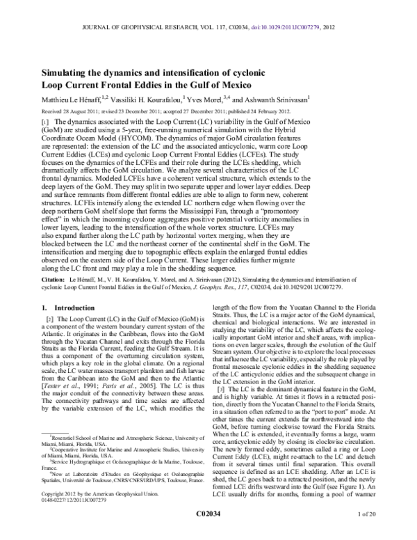(PDF) Simulating the dynamics and intensification of cyclonic Loop Current Frontal Eddies in the ...
