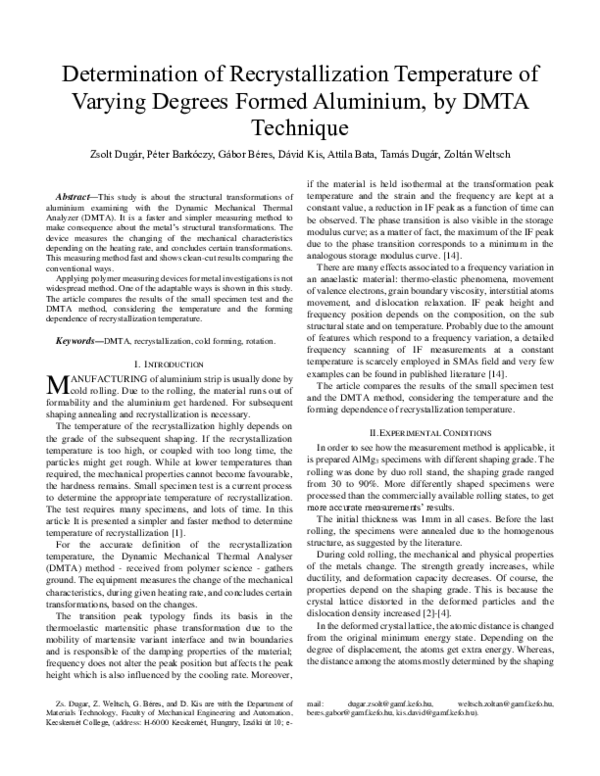 (PDF) Determination of Recrystallization Temperature of Varying Degrees ...