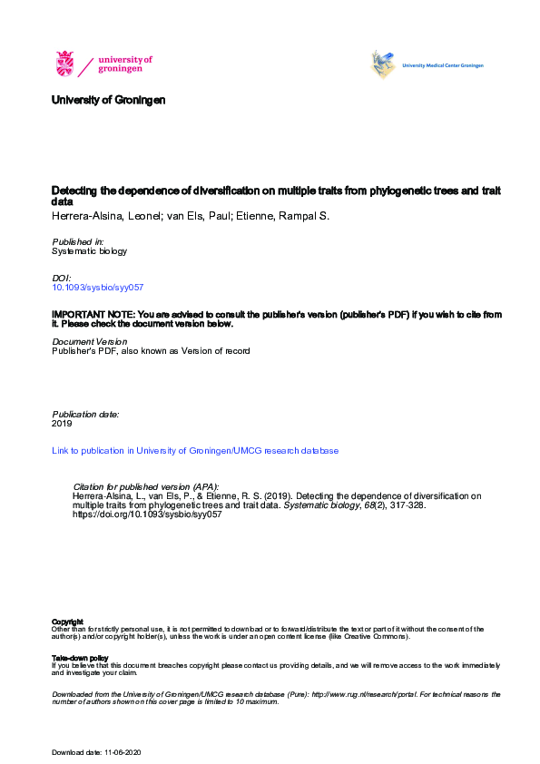 (PDF) Detecting the Dependence of Diversification on Multiple Traits ...