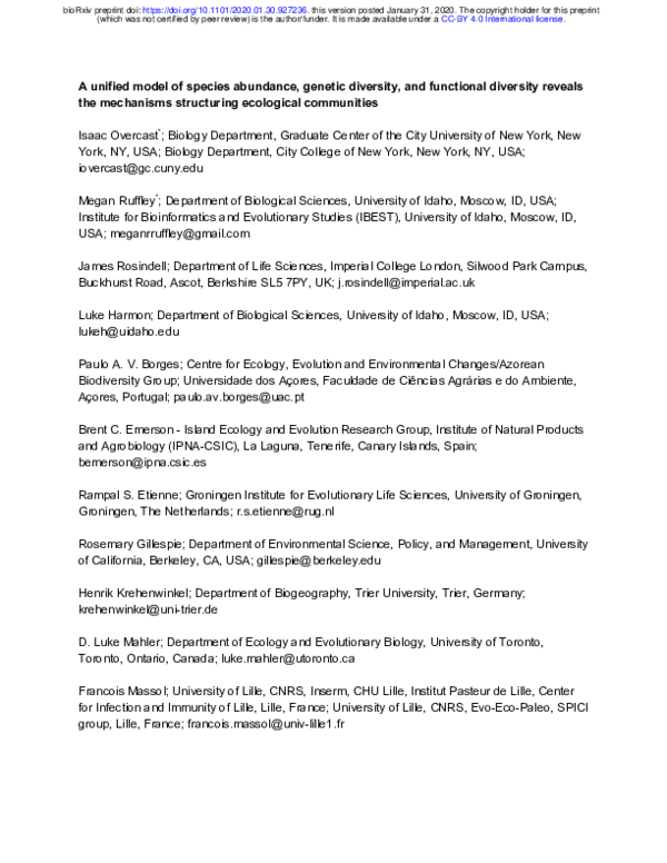 (PDF) A unified model of species abundance, genetic diversity, and ...