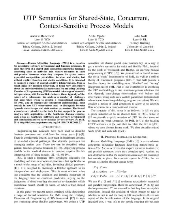 Pdf Utp Semantics For Shared State Concurrent Context Sensitive Process Models