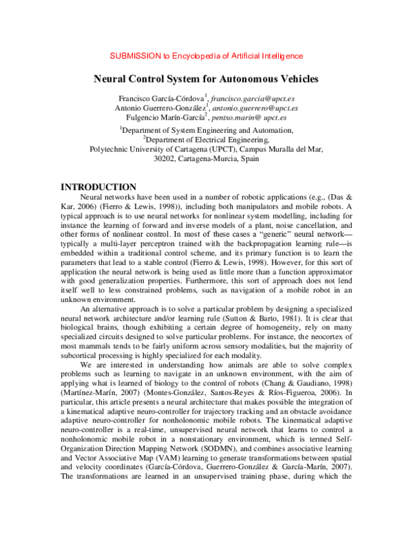 (PDF) Neural Control System for Autonomous Vehicles