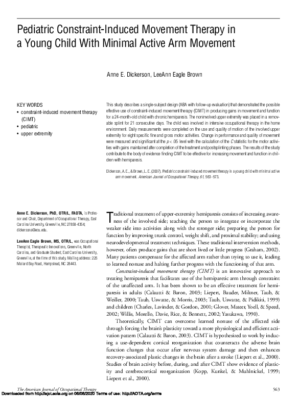 (PDF) Pediatric Constraint-Induced Movement Therapy in a Young Child ...