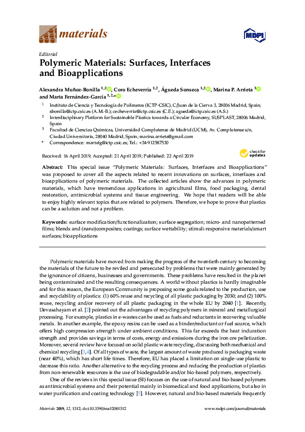 (PDF) Polymeric Materials: Surfaces, Interfaces and Bioapplications