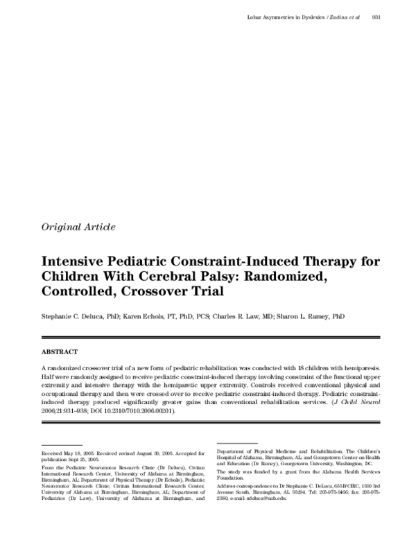 (PDF) Intensive Pediatric Constraint-Induced Therapy for Children With ...