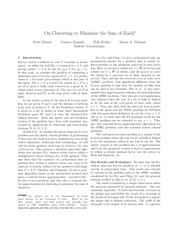 Pdf On Clustering To Minimize The Sum Of Radii