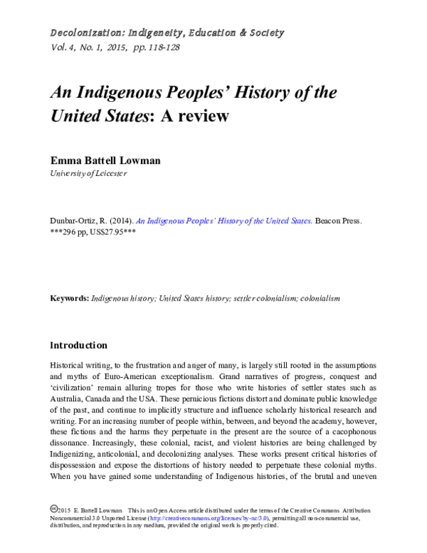 (PDF) An Indigenous Peoples’ History of the United States: A review