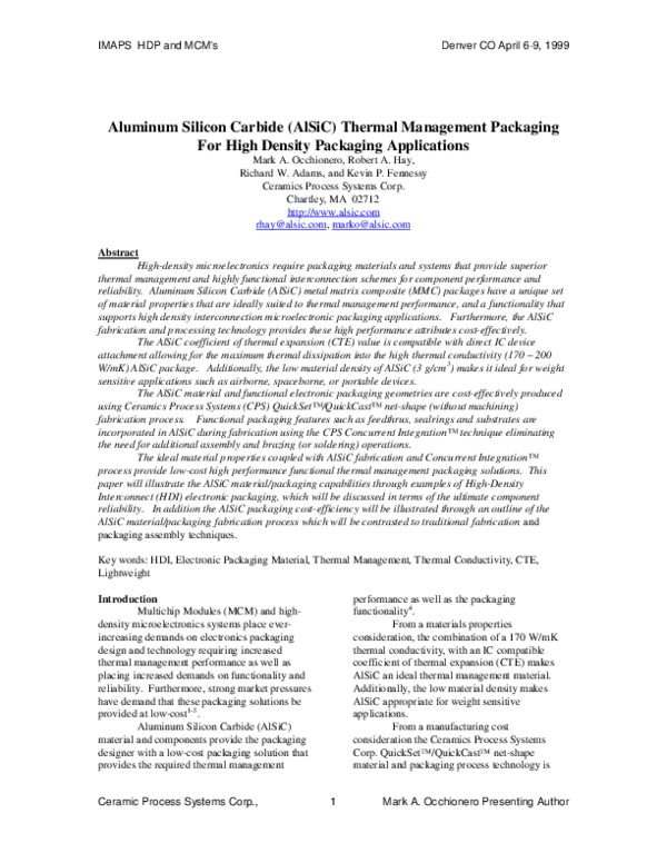 (PDF) Aluminum Silicon Carbide (AlSiC) Thermal Management Packaging For ...