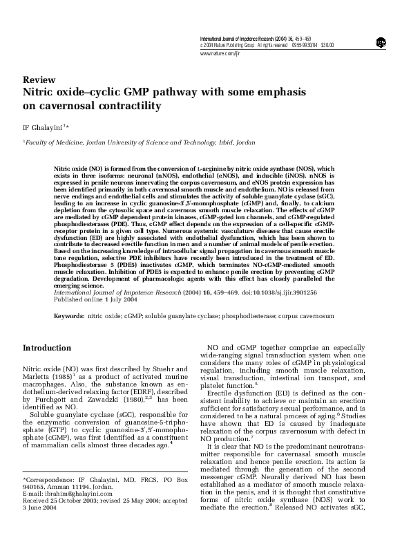 (PDF) Nitric oxide–cyclic GMP pathway with some emphasis on cavernosal ...