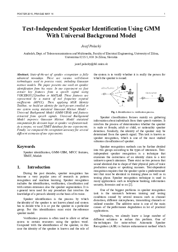 (PDF) Text-Independent Speaker Identification Using GMM With Universal Background Model