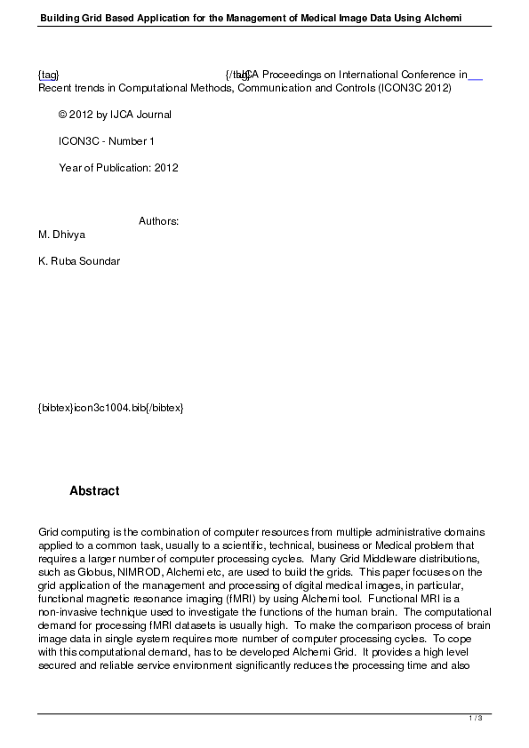 (PDF) Building Grid based Application for the Management of Medical Image Data using Alchemi