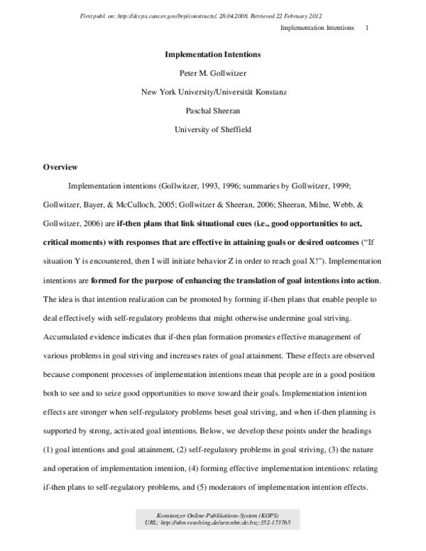 (PDF) Implementation Intentions