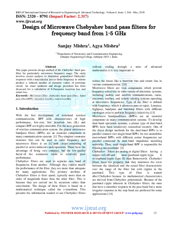 (PDF) Design of Microwave Chebyshev band pass filters for frequency ...