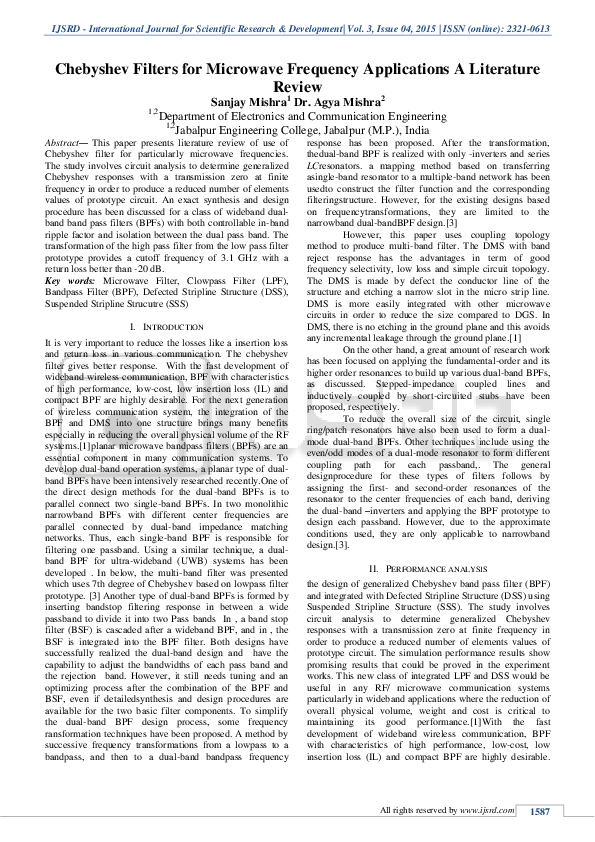 (PDF) Chebyshev Filters for Microwave Frequency Applications A ...