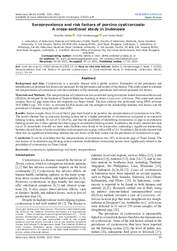 Pdf Seroprevalence And Risk Factors Of Porcine Cysticercosis A Cross