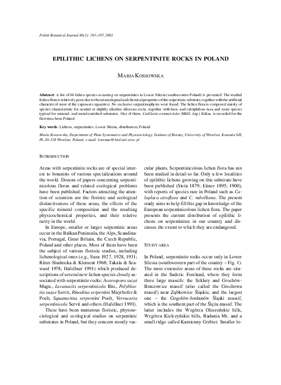 (PDF) Epilithic lichens on serpentinite rocks in Poland