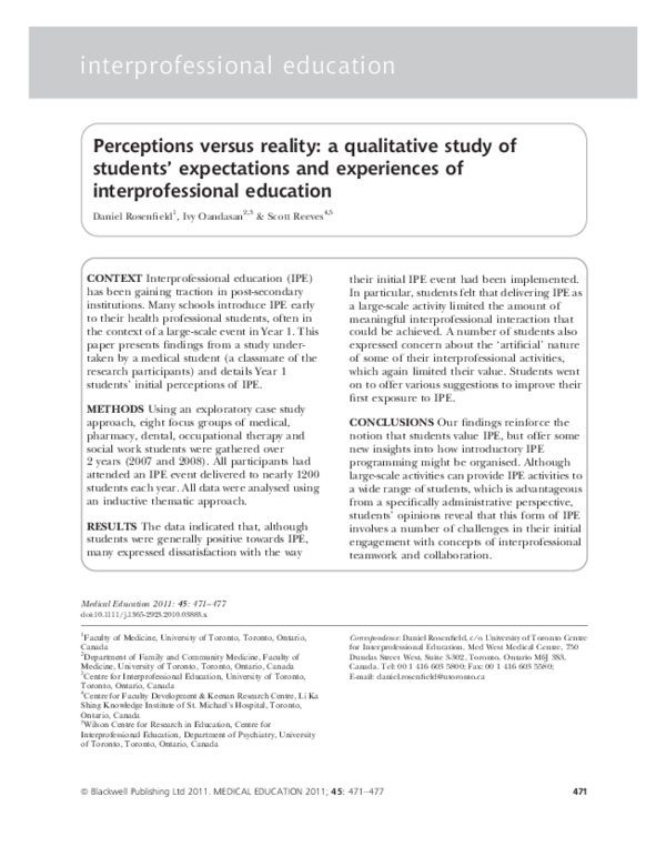 (PDF) Perceptions versus reality: a qualitative study of students ...