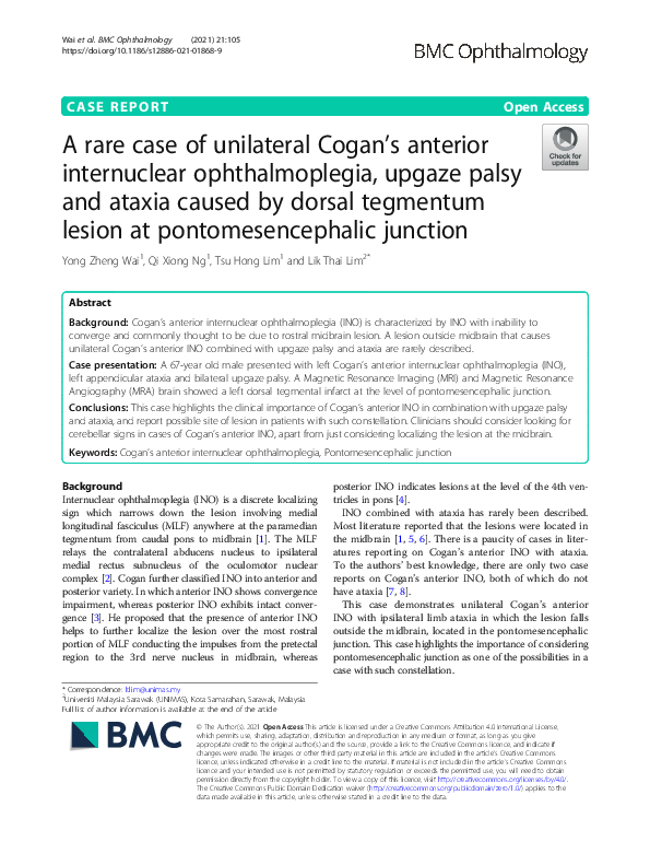 (PDF) A rare case of unilateral Cogan’s anterior internuclear ...