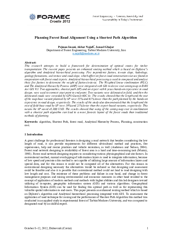 Pdf Planning Forest Road Alignment Using A Shortest Path Algorithm