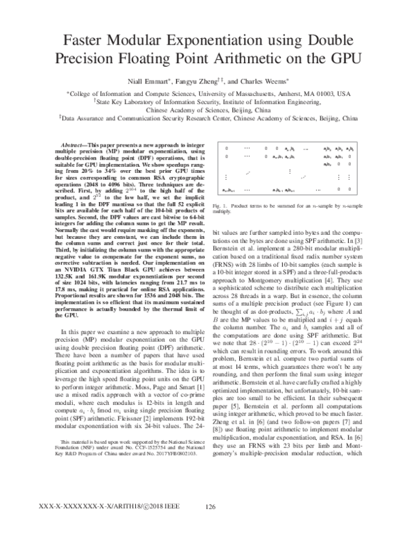 Pdf Faster Modular Exponentiation Using Double Precision Floating Point Arithmetic On The Gpu