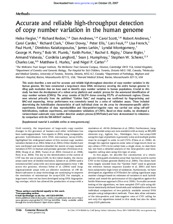 Pdf Accurate And Reliable High Throughput Detection Of Copy Number
