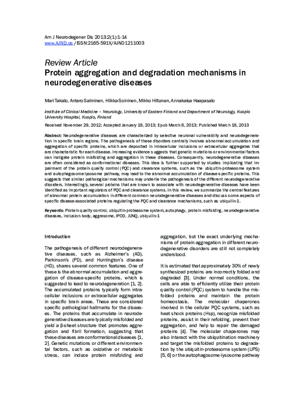 (PDF) Protein aggregation and degradation mechanisms in neurodegenerative diseases