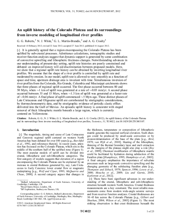 Pdf An Uplift History Of The Colorado Plateau And Its Surroundings From Inverse Modeling Of