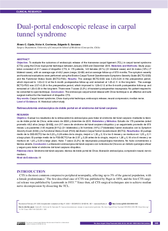 Dual-portal endoscopic release in carpal tunnel syndrome